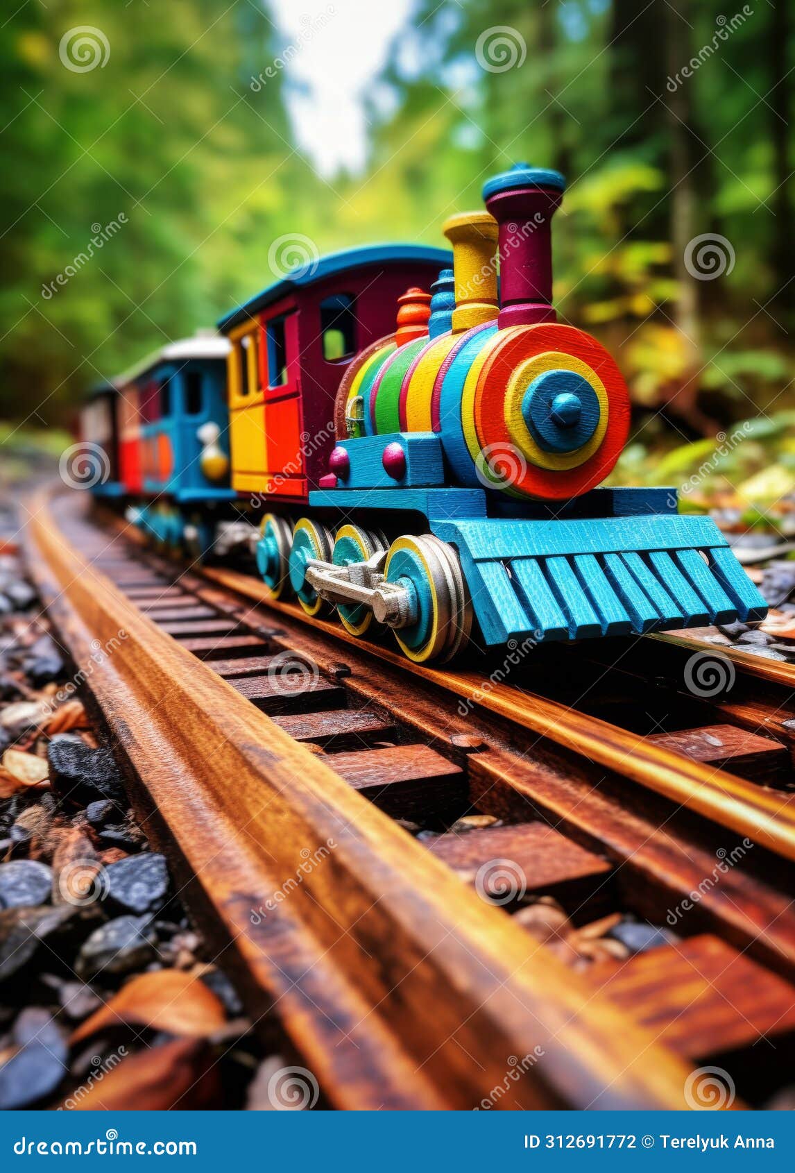 Toy Train Running on the Tracks in the Forest Stock Photo - Image of ...