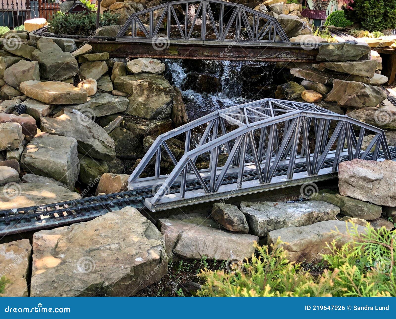 Toy Train Track with Two Bridges Stock Photo - Image of rocks, built ...