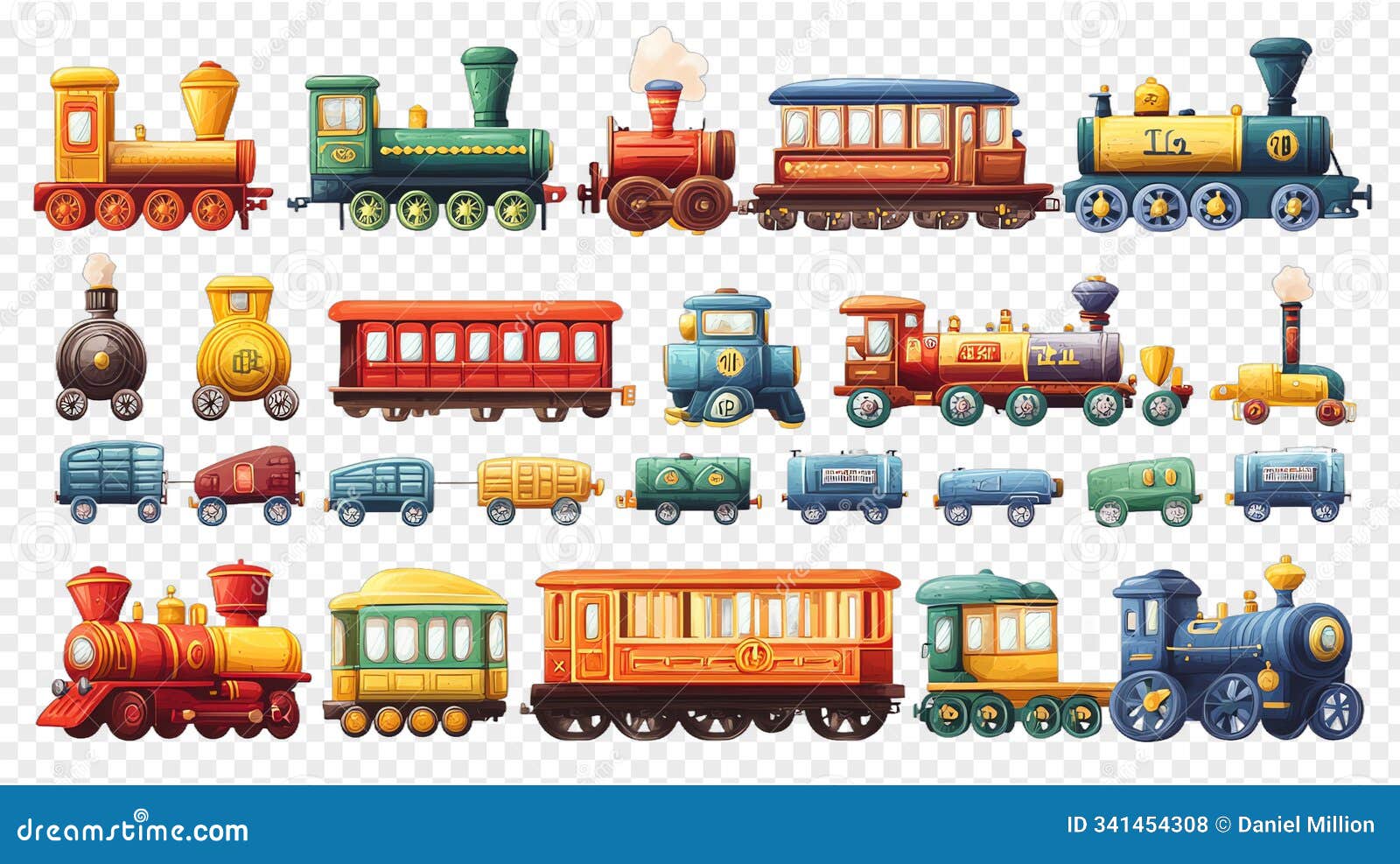 Toy Trains Set Illustration Stock Illustration - Illustration of wagon ...