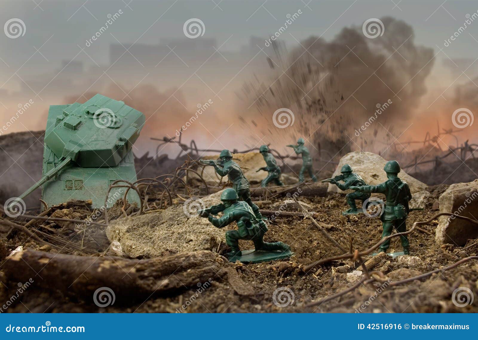 Toy Plastic Soldiers Battlefield Scene. Stock Photo - Image of closeup ...