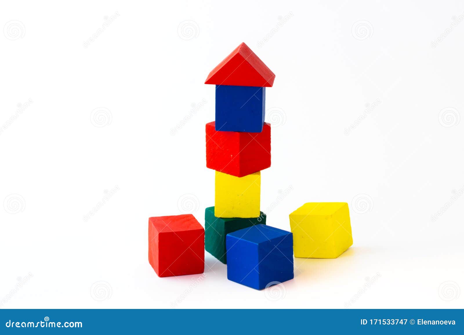 Toy Wooden Building Blocks on White Background Stock Image - Image of ...
