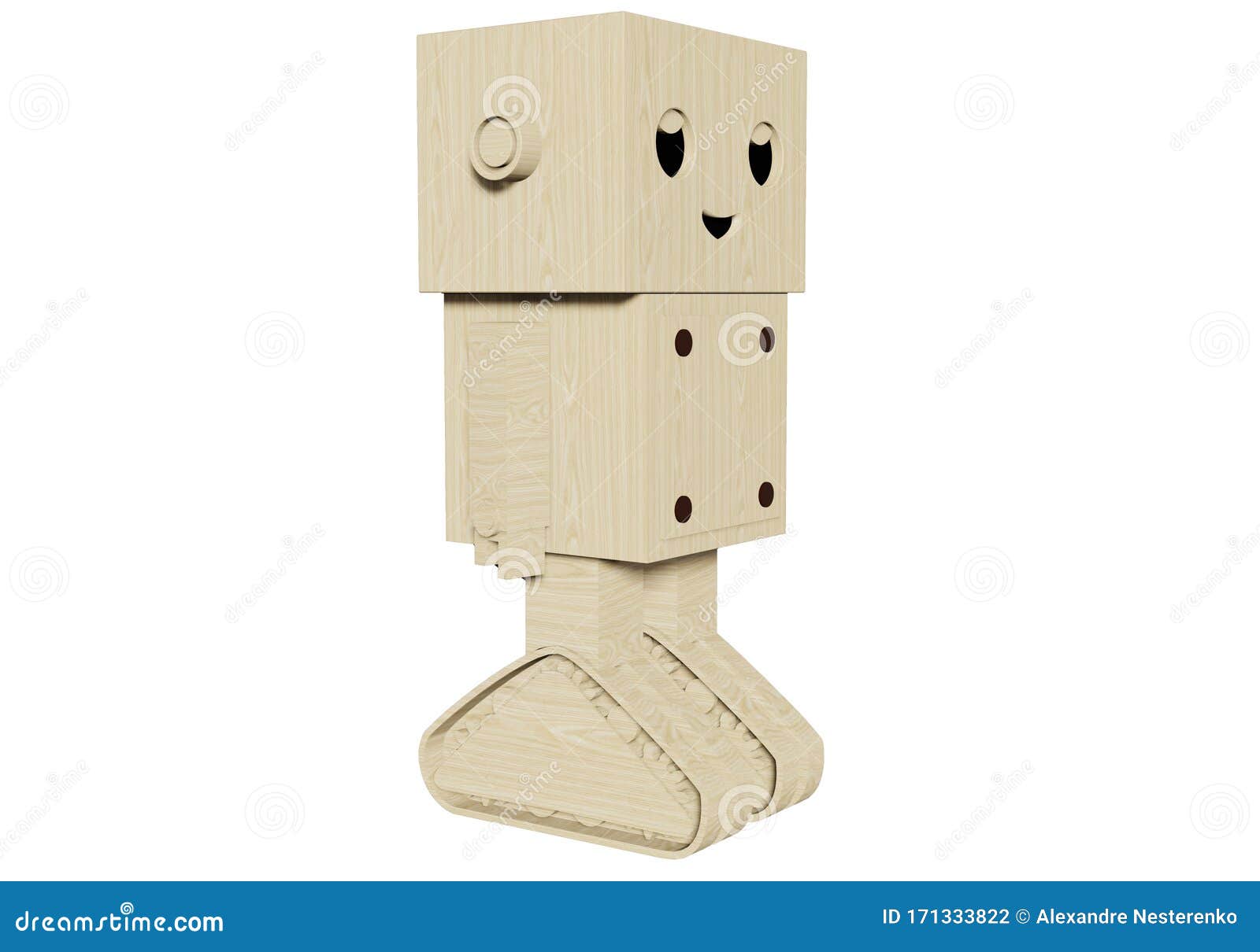 Toy Wooden Robot 3d Rendering Model Stock Illustration - Illustration ...