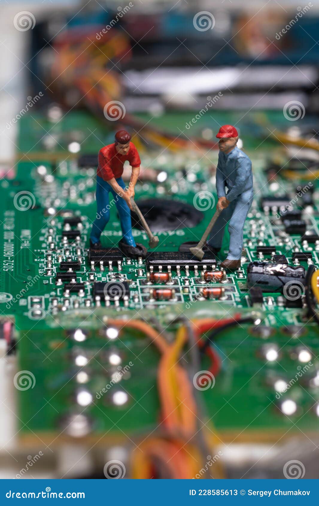 Toy Workers Working on Motherboard Chip Stock Image - Image of computer ...
