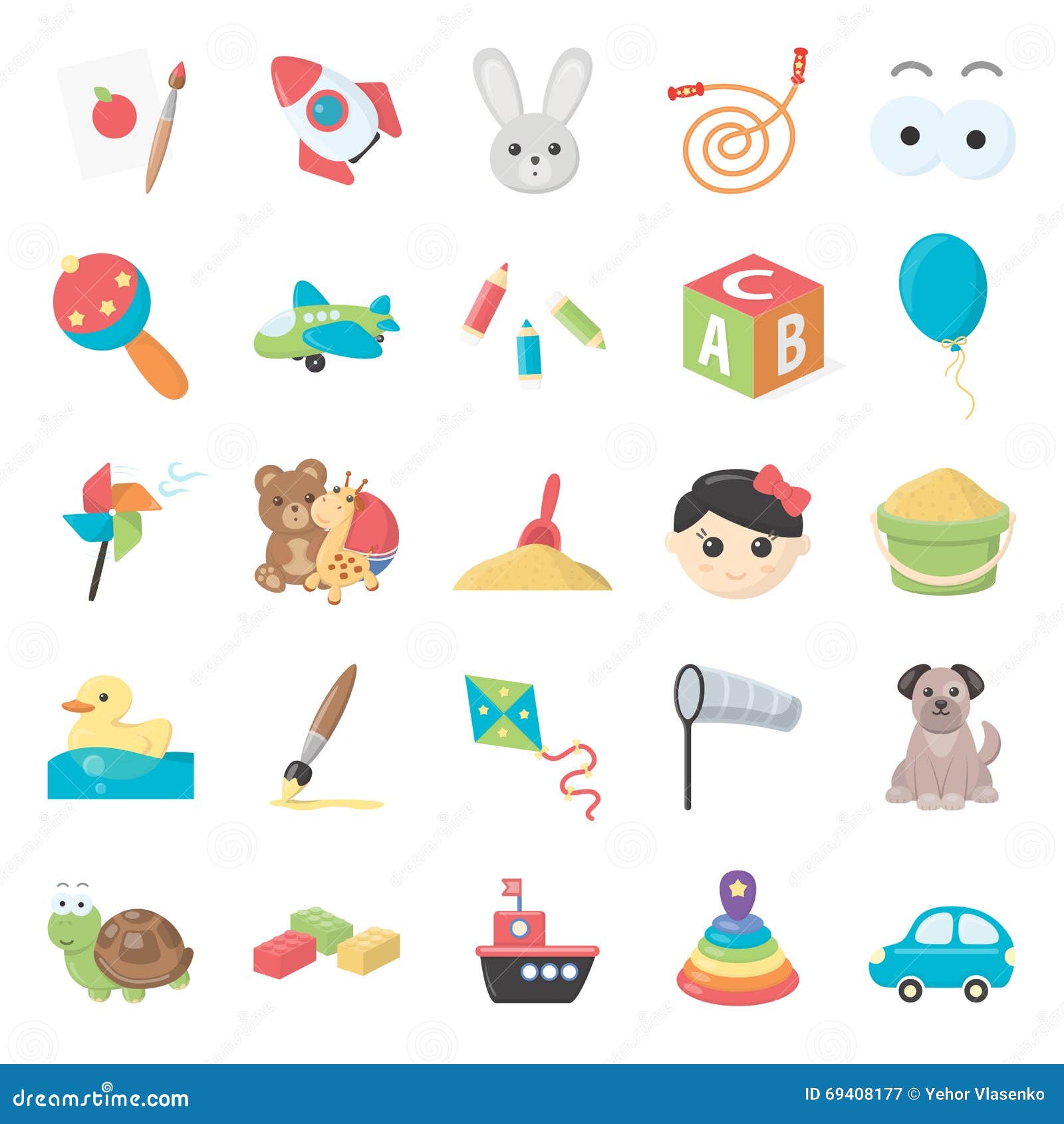 Toys 25 Cartoon Icons Set for Web Stock Vector - Illustration of ...