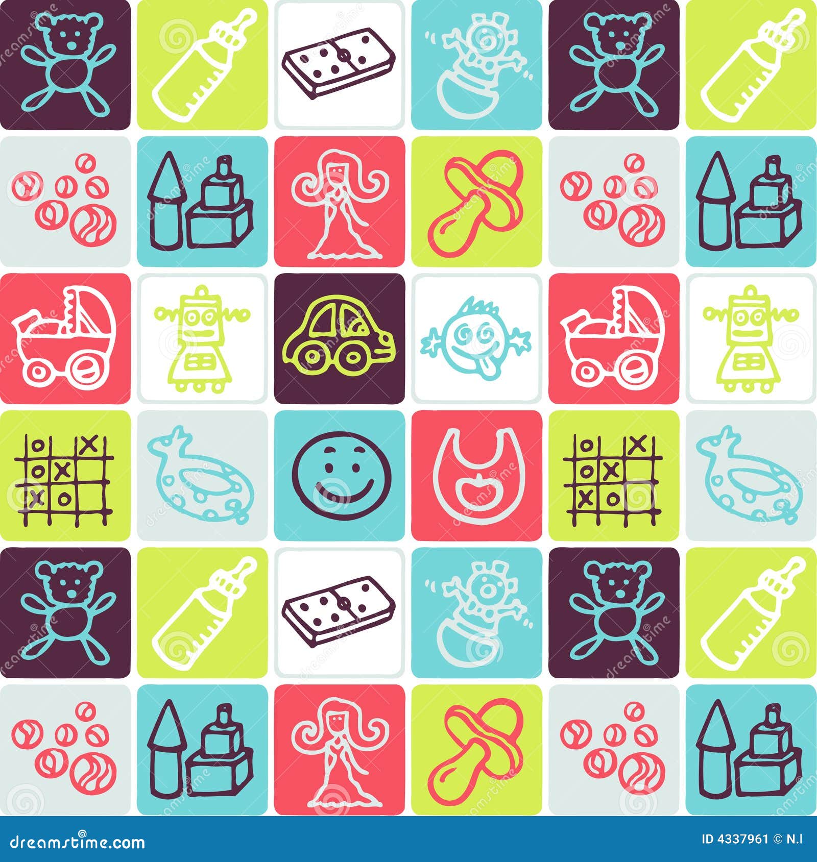 Toys checked pattern stock vector. Illustration of toys - 4337961