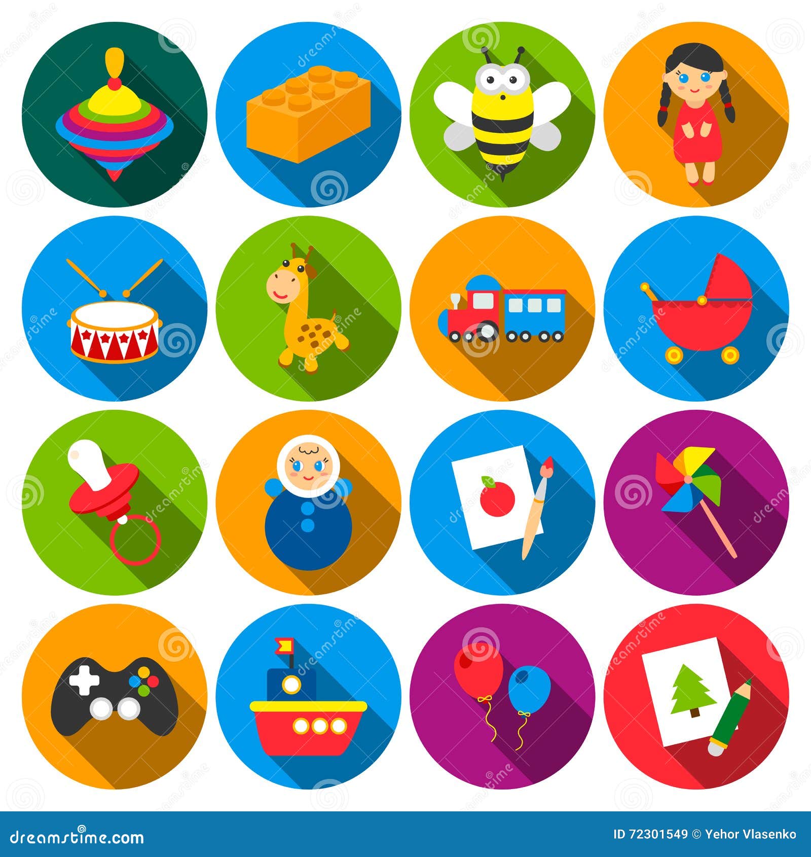 Toys 16 Flat Icons Set for Web Stock Vector - Illustration of girl ...