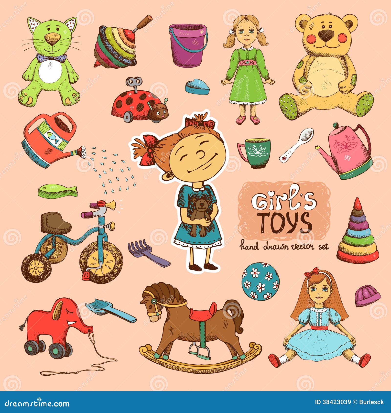 Toys for girl stock vector. Illustration of play, bear - 38423039