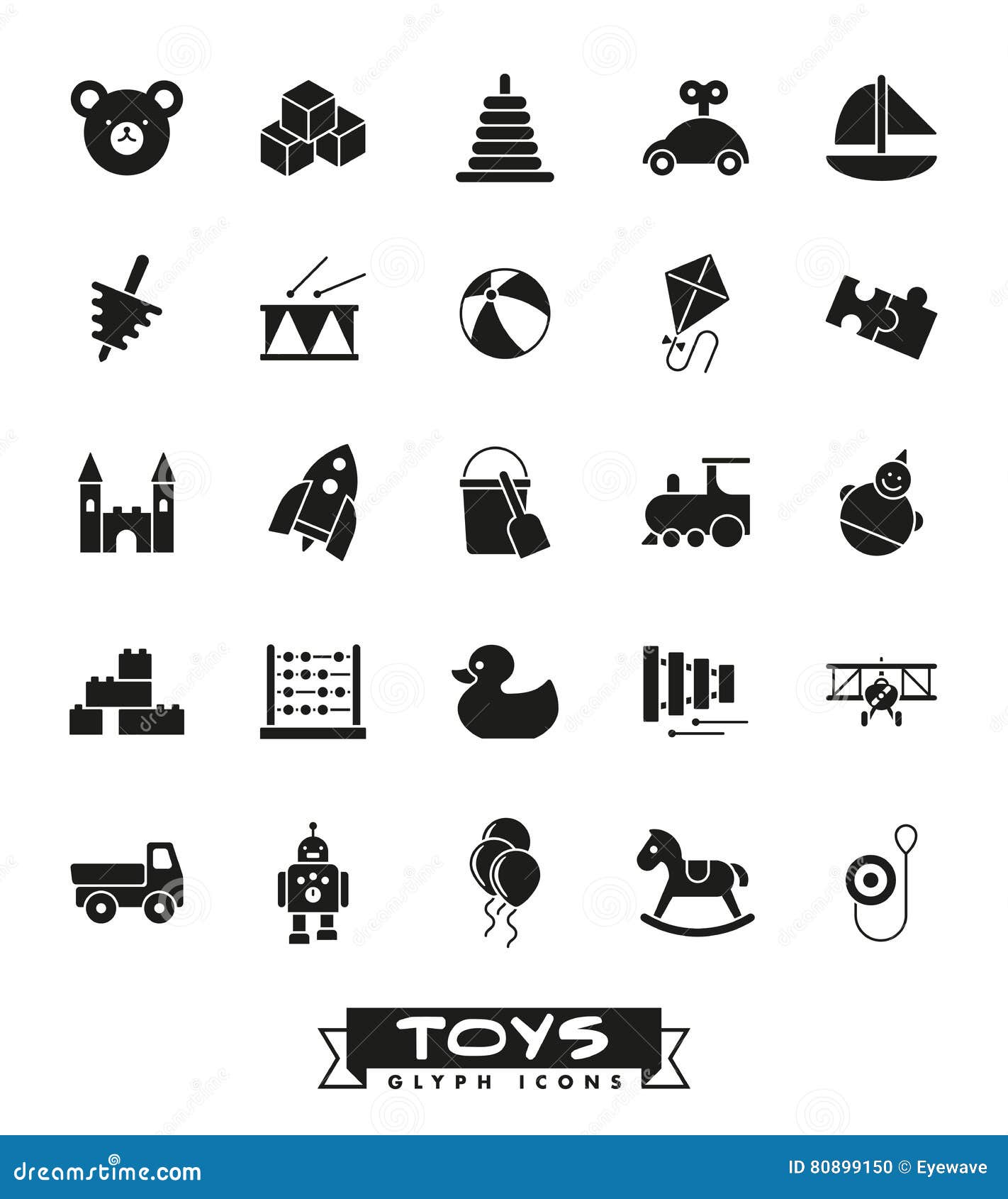 Toys Glyph Icons Vector Set. Stock Vector - Illustration of rocket ...