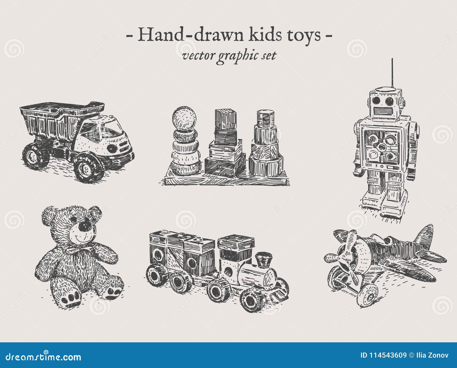 Toys hand-drawing set stock vector. Illustration of plane - 114543609