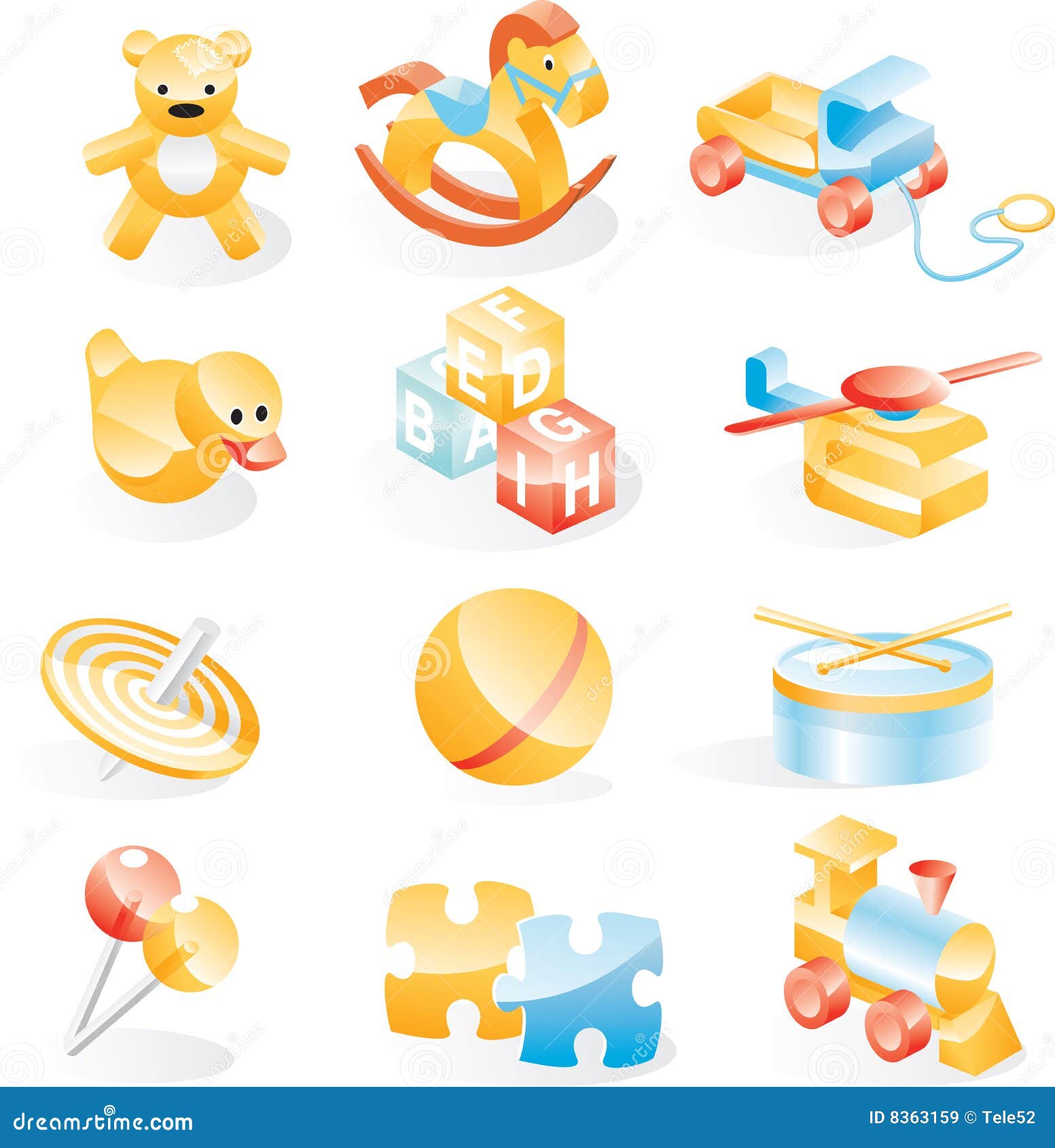 Toys icon set stock vector. Illustration of teddy, cubic - 8363159