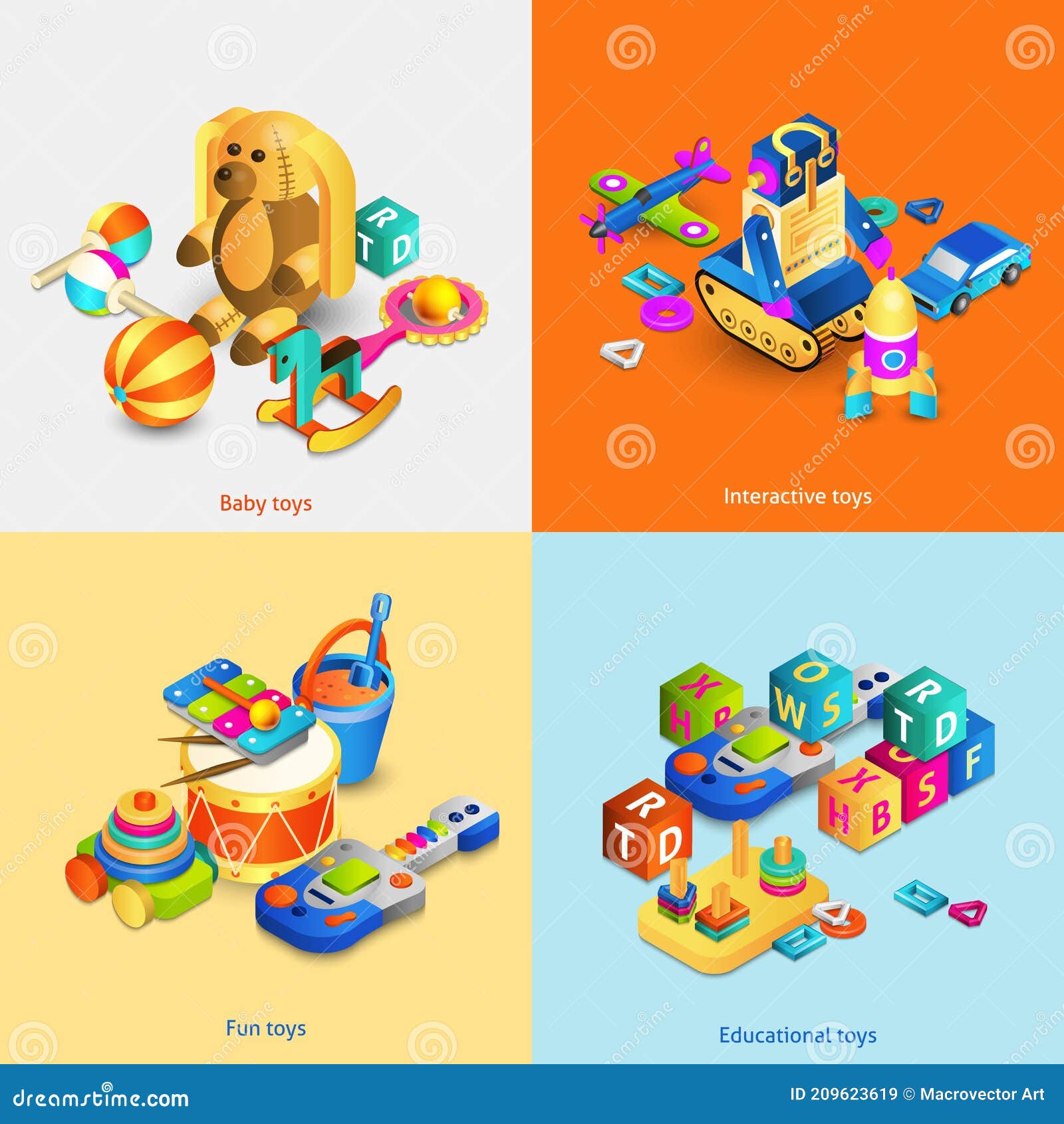 Toys Isometric Set stock vector. Illustration of horse - 209623619