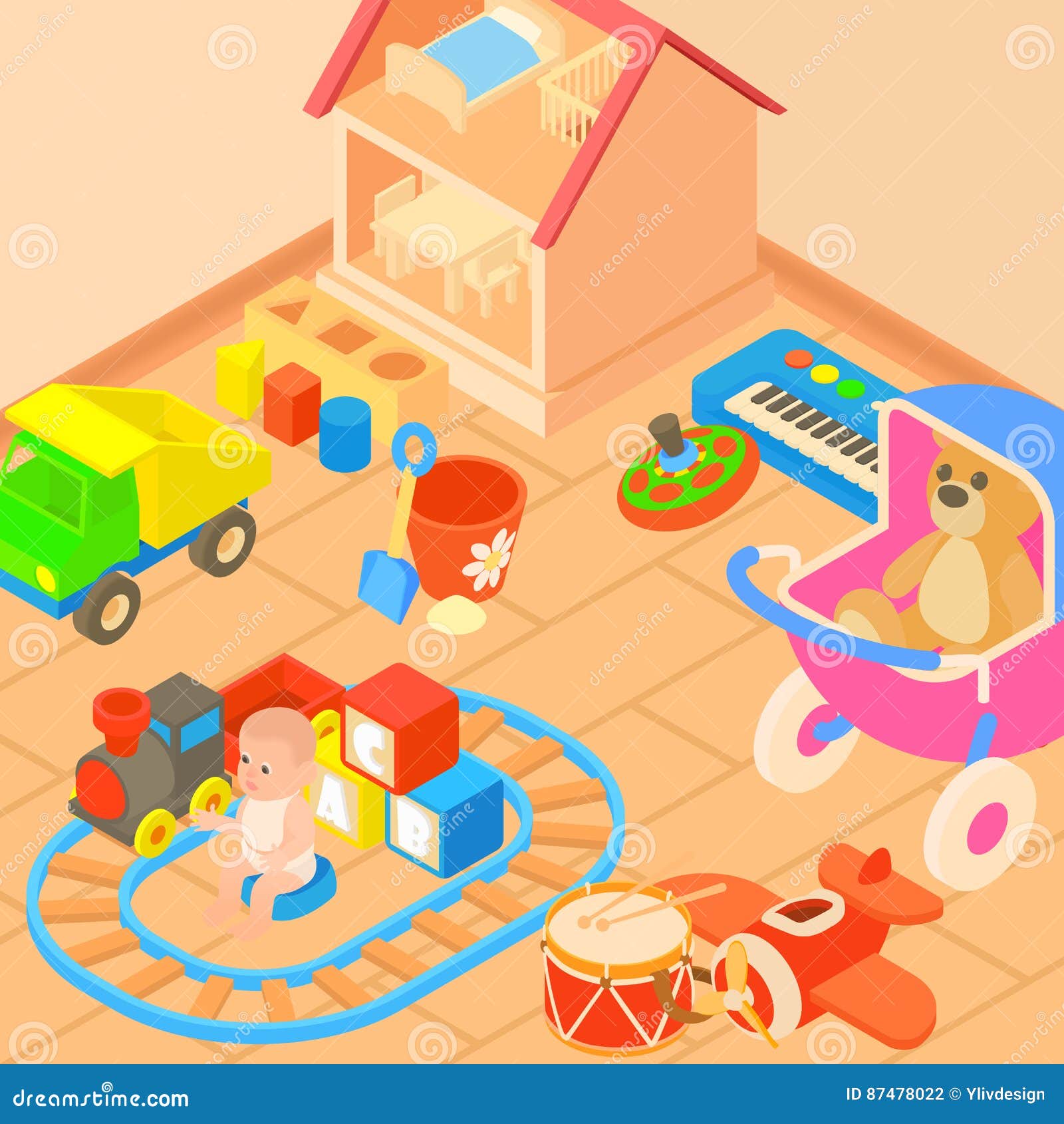 Toys Room Concept, Cartoon Style Stock Vector - Illustration of games ...