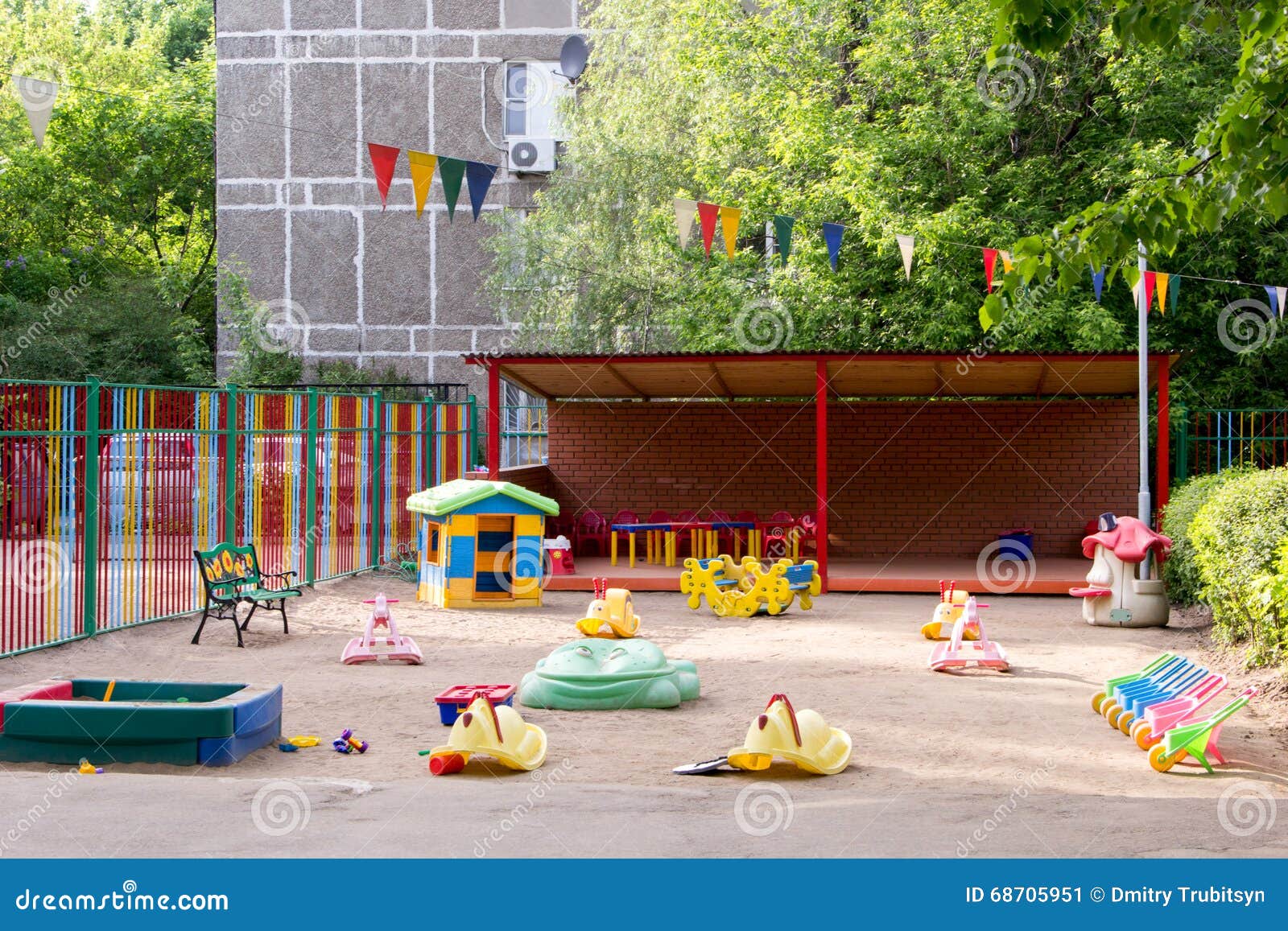 Toys on Sandy Playground of Nursery School Stock Image - Image of ...