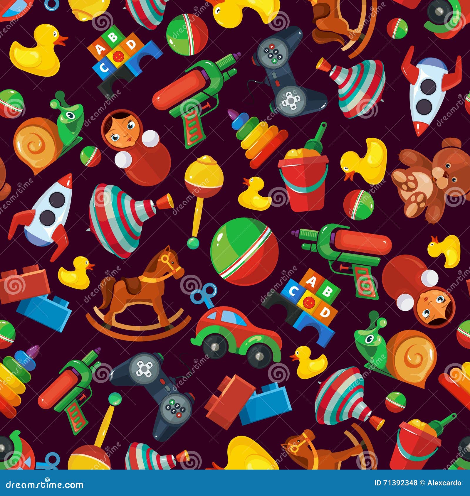 Toys Seamless Pattern for Kids Isolate on Dark Background. Stock Vector ...