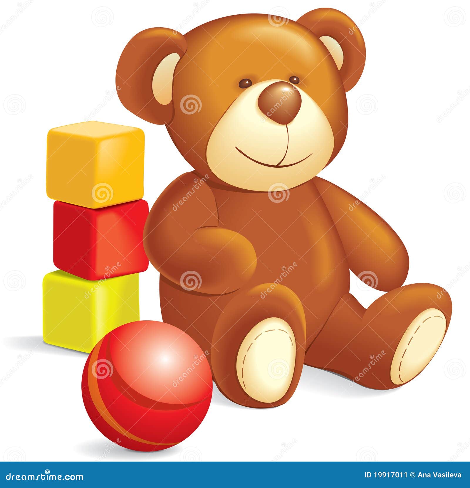 Toys - Teddy Bear, Cubes, Ball Stock Vector - Illustration of brown ...