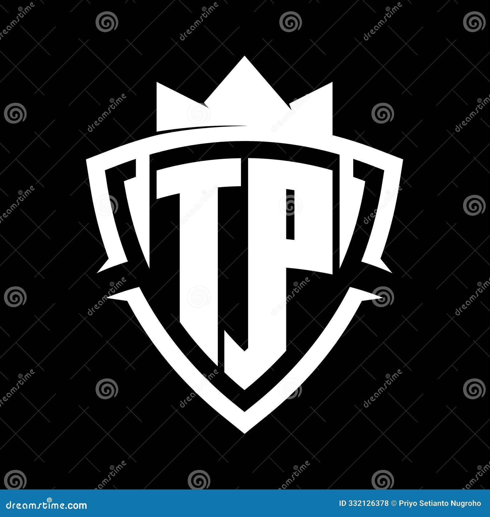TP Letter Monogram with Triangle Curve Shield Shape with Crown White ...