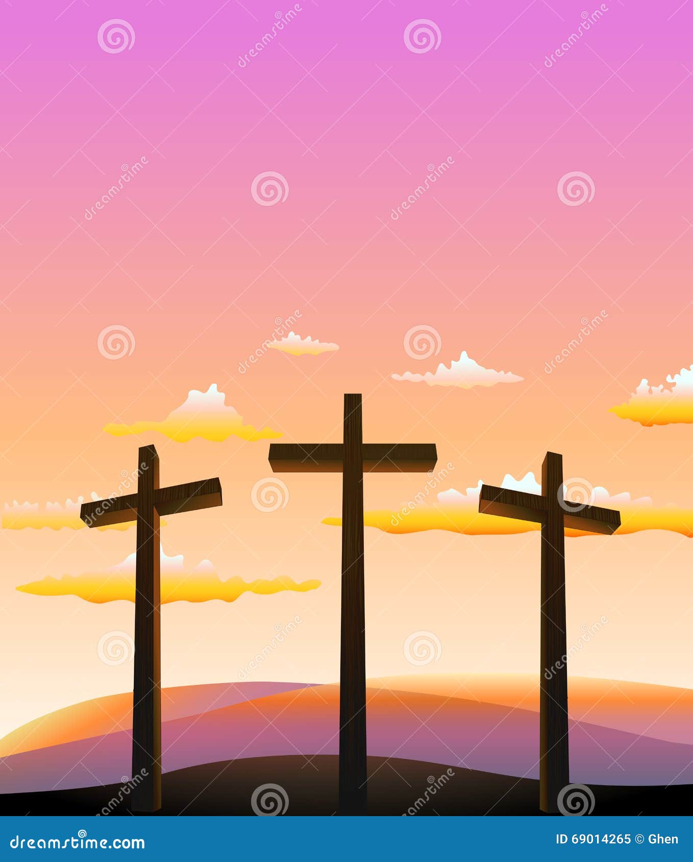 Três cruzes no calvário ilustração do vetor. Ilustração de paisagem ...