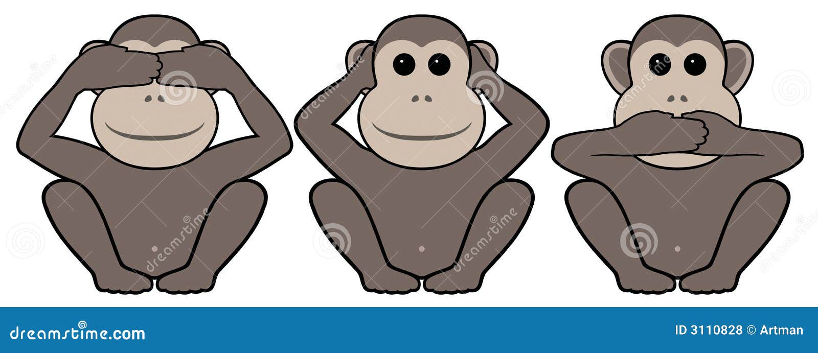 Três macacos ilustração do vetor. Ilustração de ilustre - 3110828