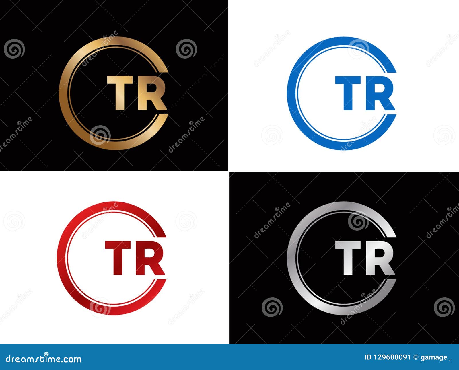 TR Text Gold Black Silver Modern Creative Alphabet Letter Logo Design ...