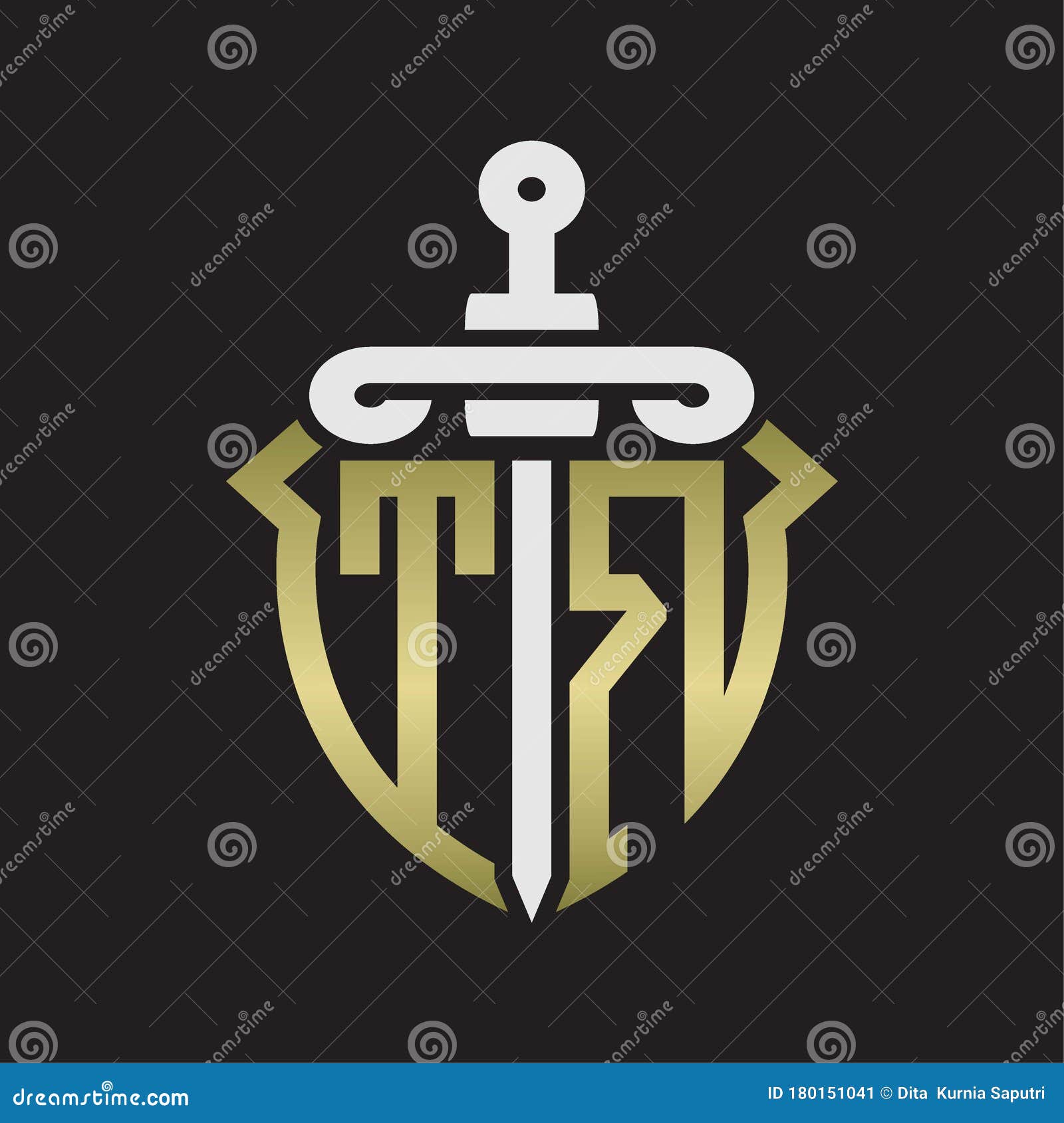 TR Logo Monogram with Sword and Shield Combination Isolated with Gold ...