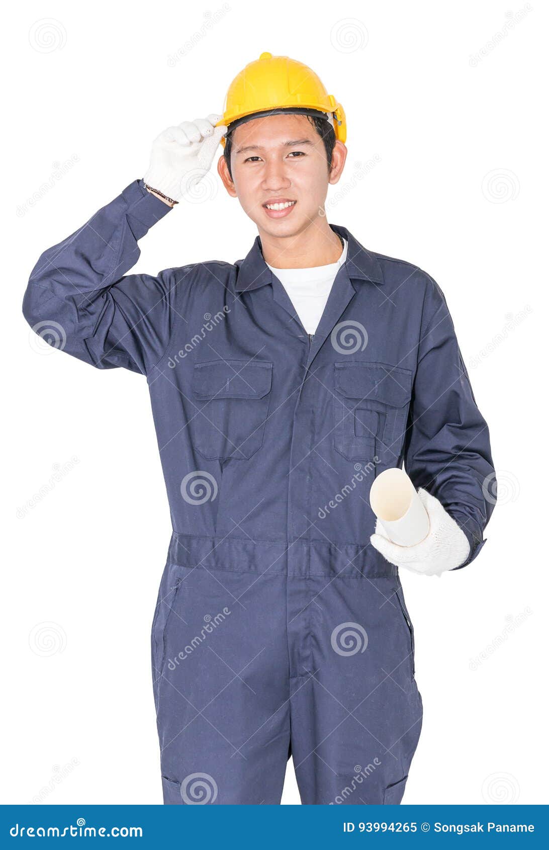 Trabalhador Que Guarda O Modelo No Branco Imagem de Stock - Imagem de ...