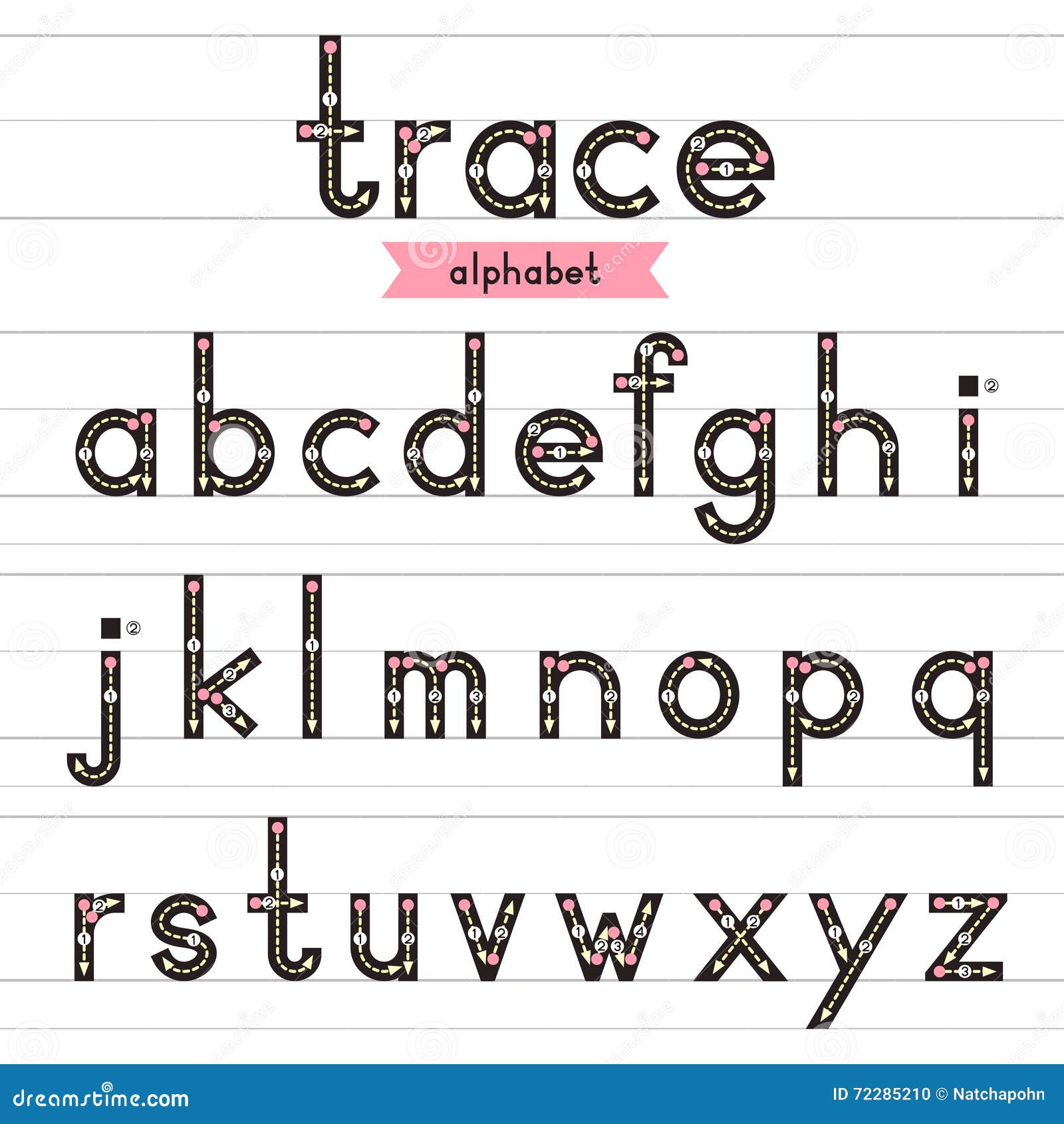 Trace Alphabet Lowercase Letters. Stock Vector - Illustration of ...