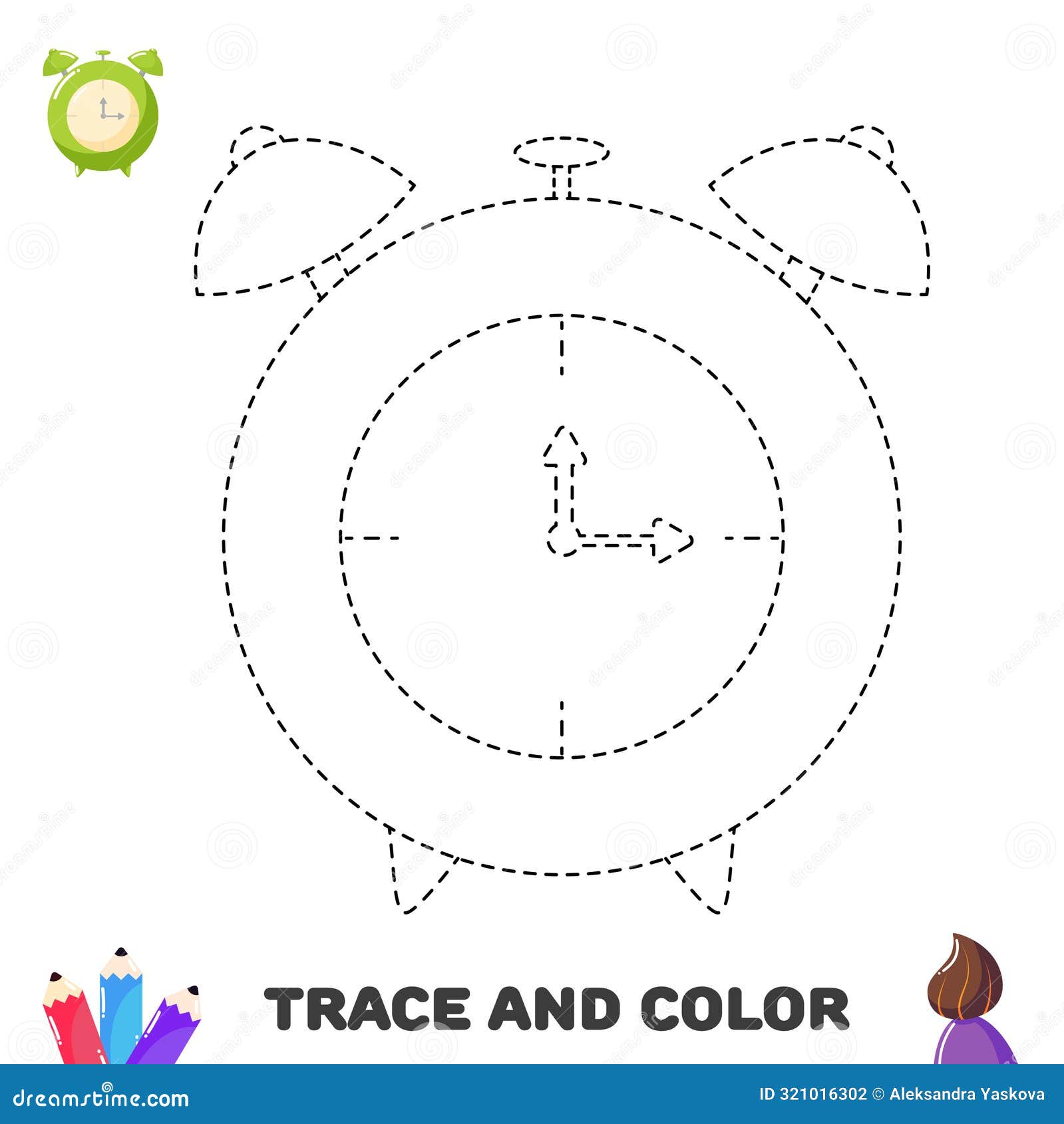 Trace and Color Alarm Clock. Educational Worksheet for Kids with School ...
