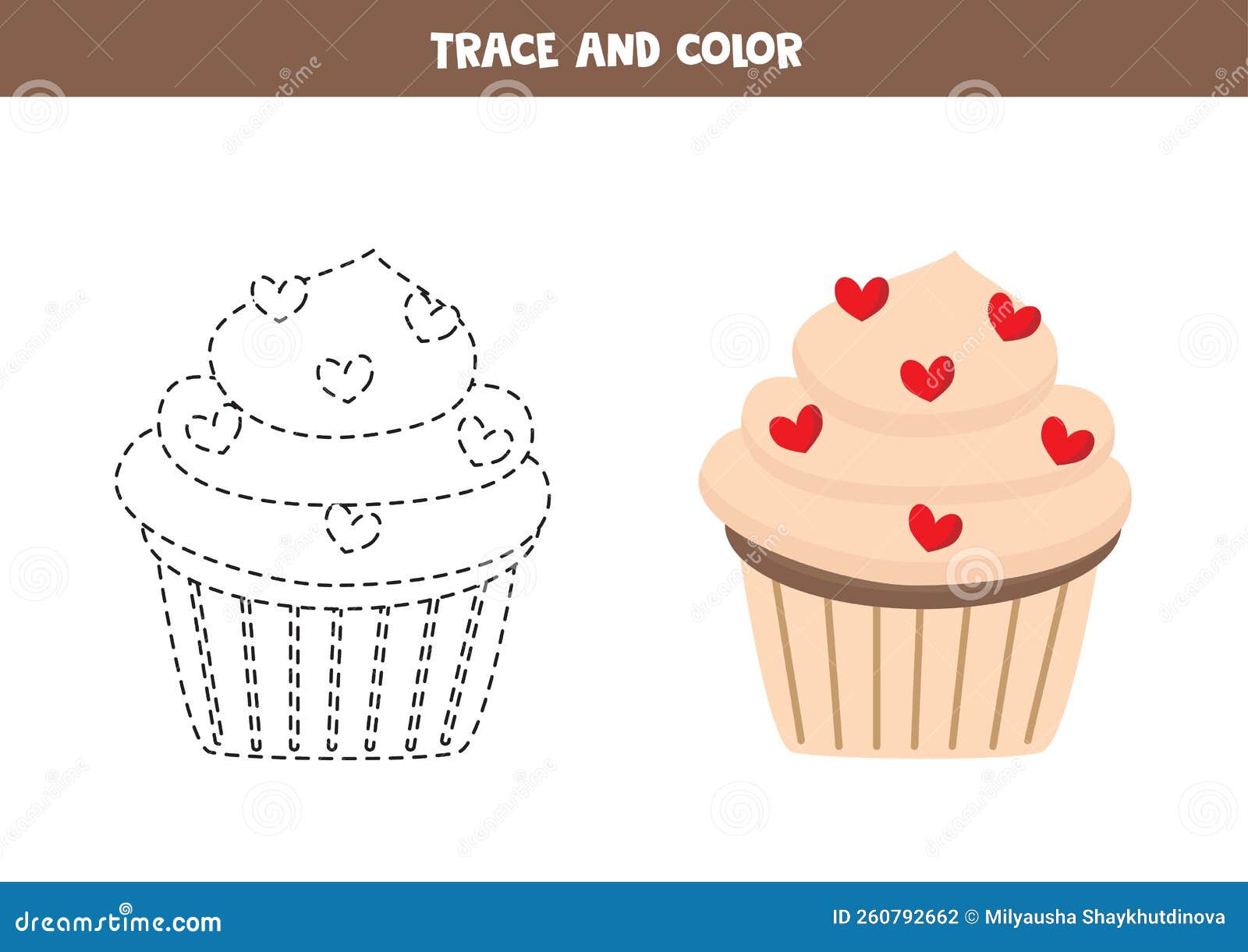 Trace and Color Cartoon Cupcake. Worksheet for Children Stock Vector ... Trace and Color Cartoon Cupcake. Worksheet for Children Stock Vector ...