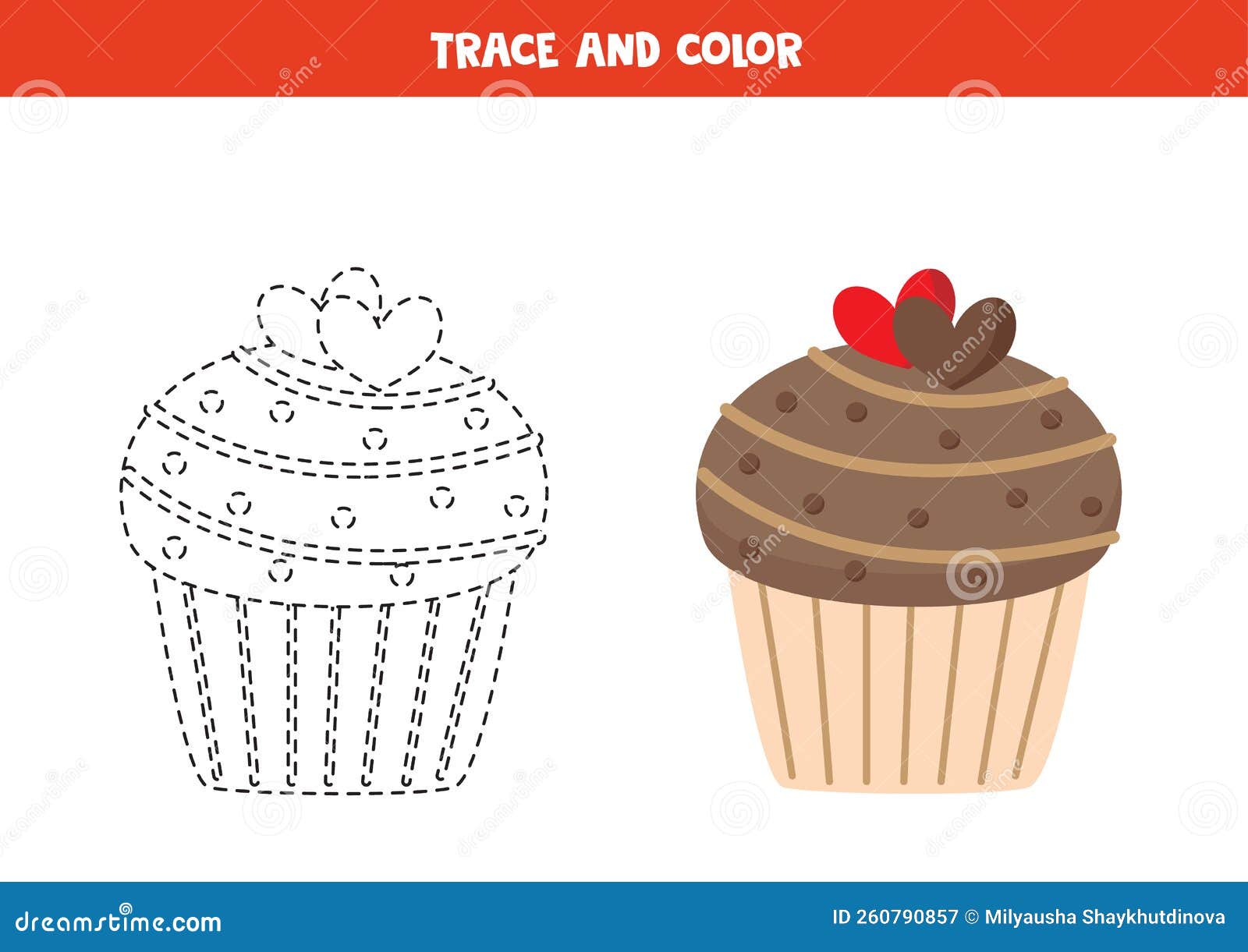 Trace and Color Cartoon Cupcake. Worksheet for Children Stock Vector ... Trace and Color Cartoon Cupcake. Worksheet for Children Stock Vector ...