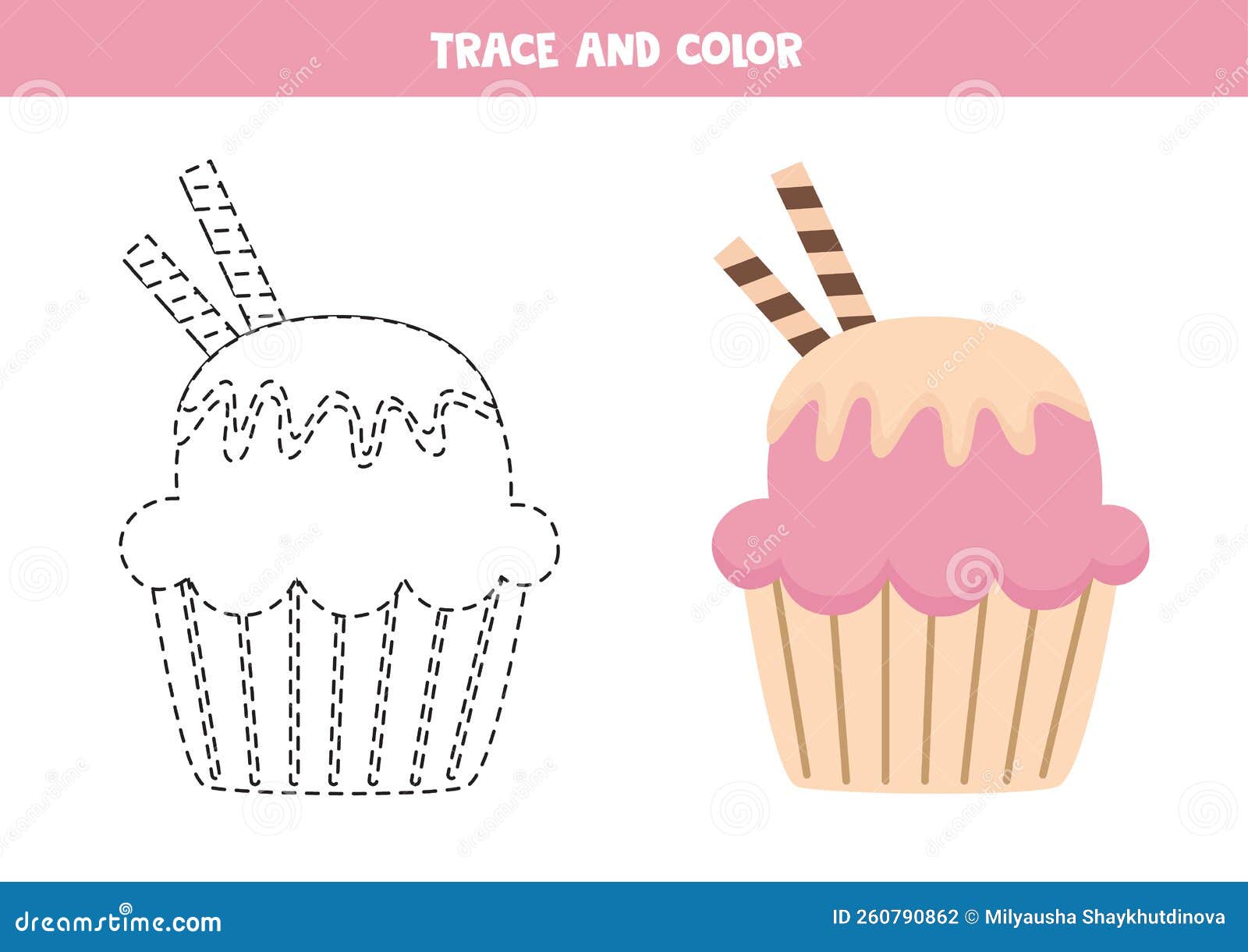 Trace and Color Cartoon Cupcake. Worksheet for Children Stock Vector ... Trace and Color Cartoon Cupcake. Worksheet for Children Stock Vector ...