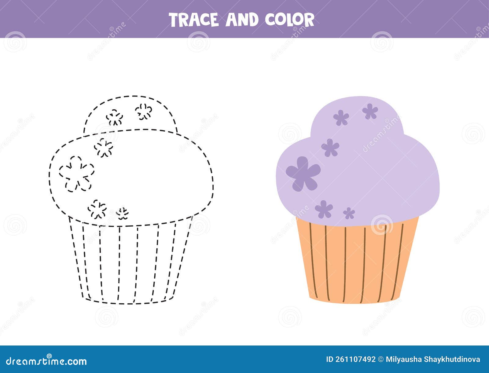 Trace and Color Cartoon Cupcake. Worksheet for Children Stock Vector ... Trace and Color Cartoon Cupcake. Worksheet for Children Stock Vector ...