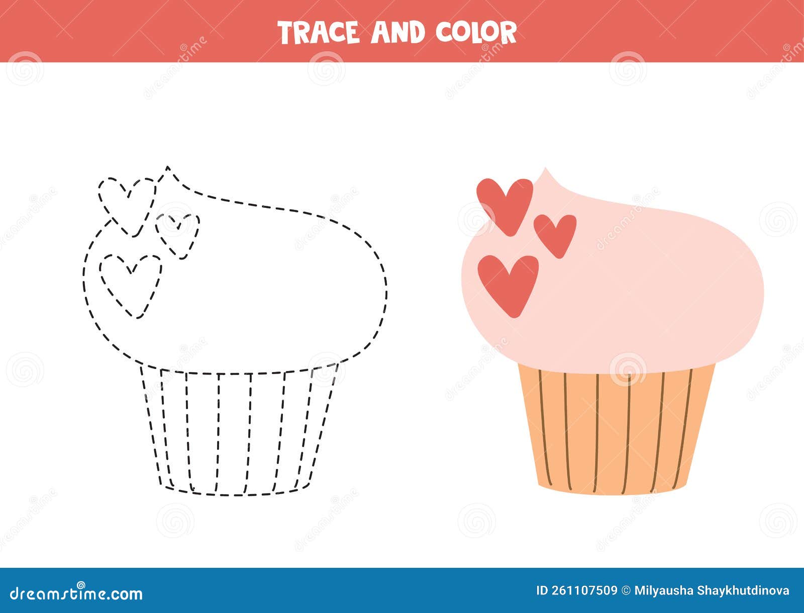 Trace and Color Cartoon Cupcake. Worksheet for Children Stock Vector ... Trace and Color Cartoon Cupcake. Worksheet for Children Stock Vector ...