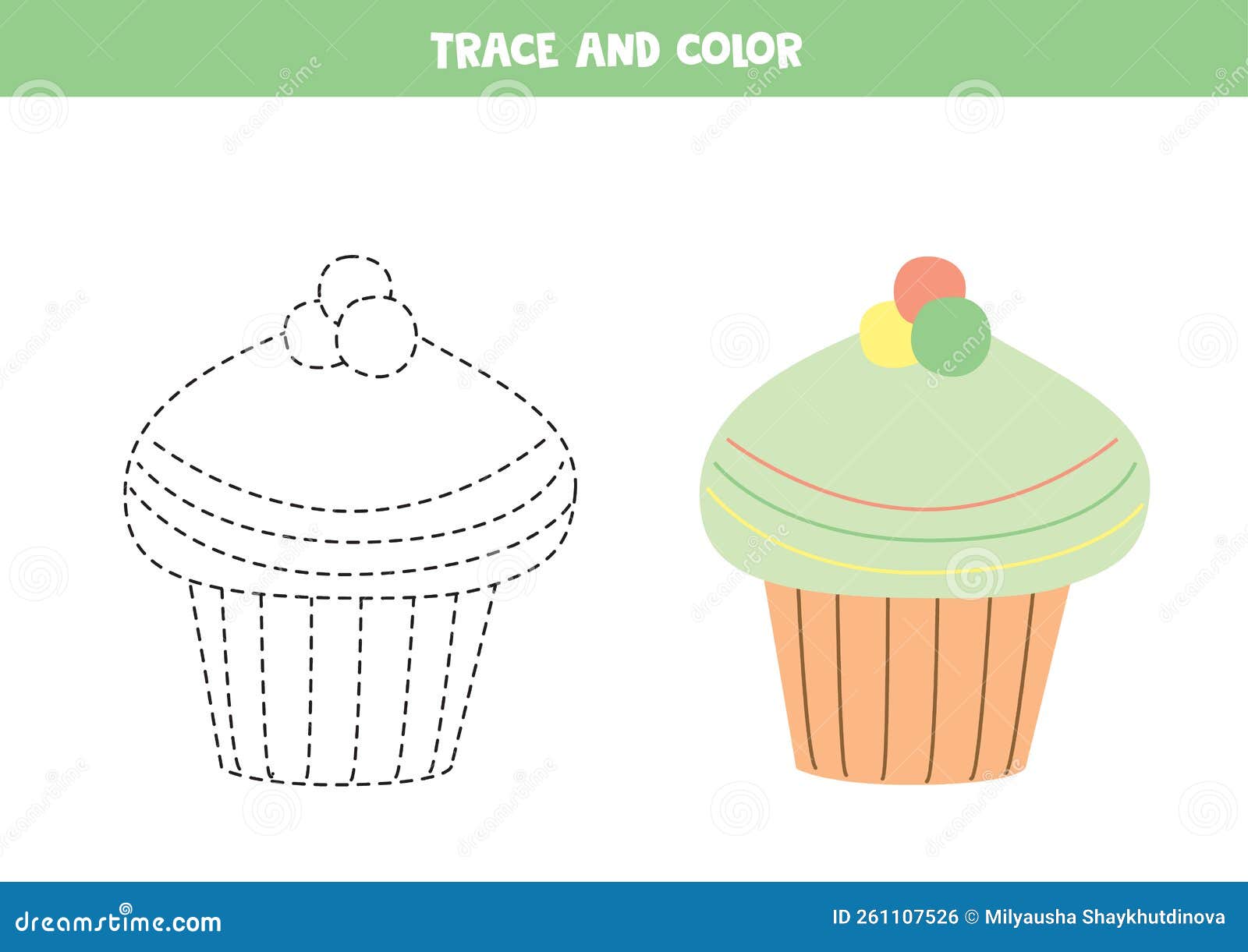 Trace and Color Cartoon Cupcake. Worksheet for Children Stock Vector ... Trace and Color Cartoon Cupcake. Worksheet for Children Stock Vector ...