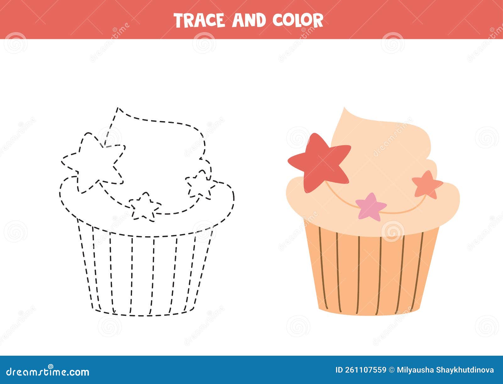Trace and Color Cartoon Cupcake. Worksheet for Children Stock Vector ... Trace and Color Cartoon Cupcake. Worksheet for Children Stock Vector ...
