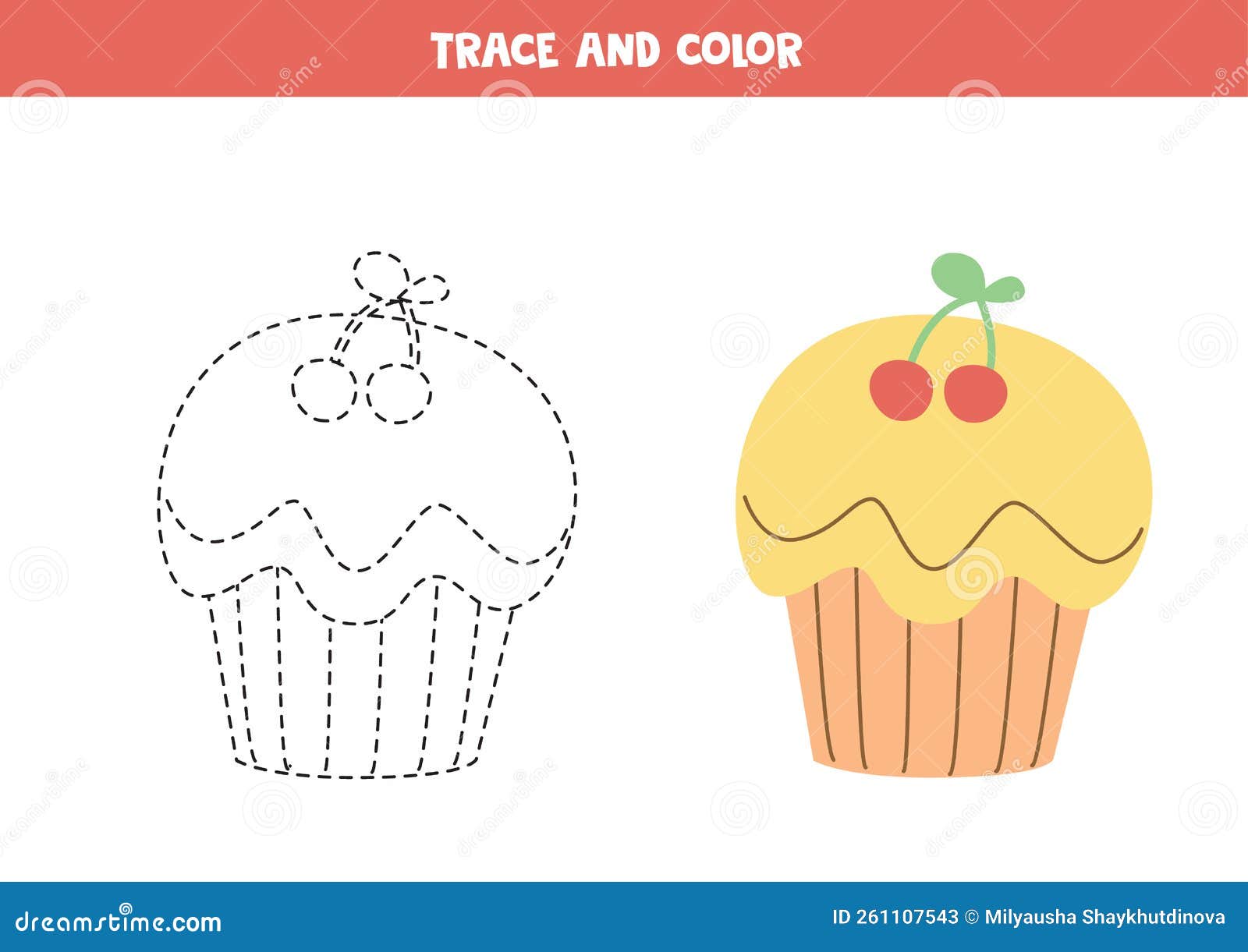 Trace and Color Cartoon Cupcake. Worksheet for Children Stock Vector ... Trace and Color Cartoon Cupcake. Worksheet for Children Stock Vector ...