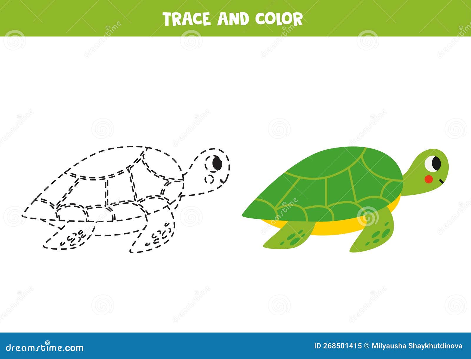 Trace and Color Cartoon Cute Turtle. Worksheet for Children Stock ... Trace and Color Cartoon Cute Turtle. Worksheet for Children Stock ...