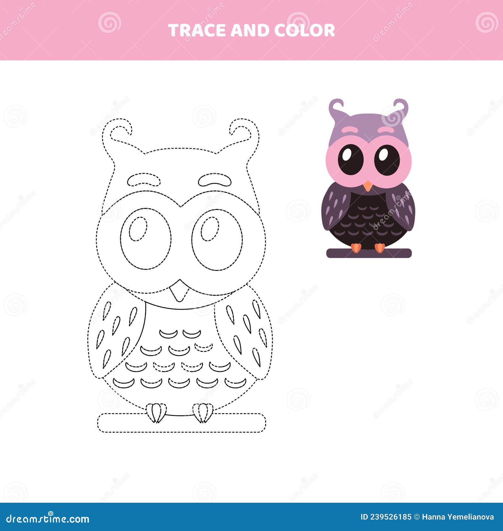 Trace and Color a Cartoon Owl. Stock Illustration - Illustration of ...