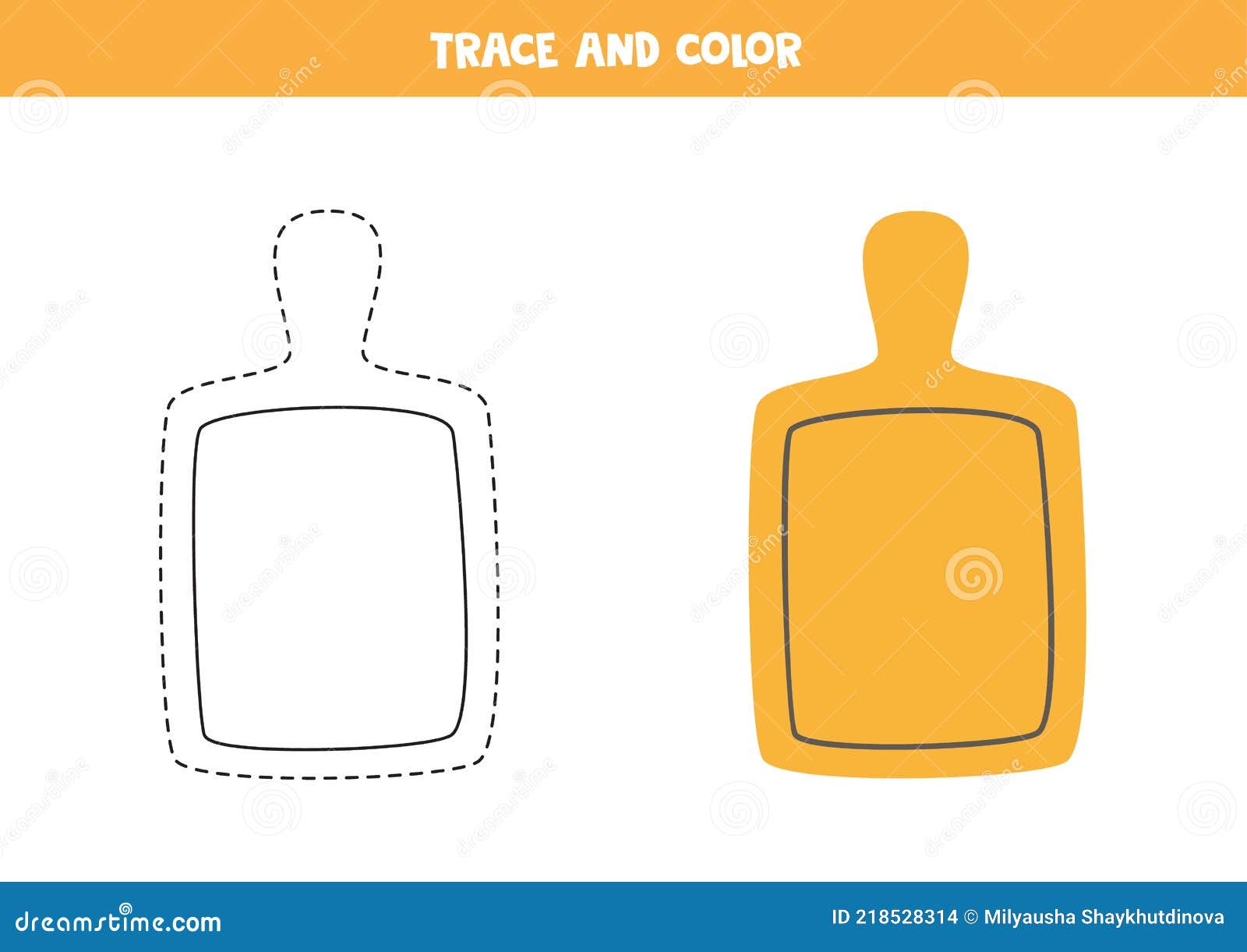 Trace and Color Chopping Board. Worksheet for Kids. Stock Vector ...