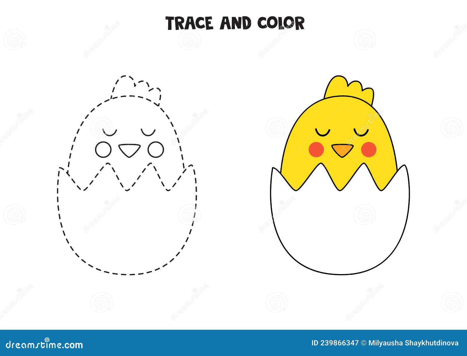 Trace and Color Cute Easter Chicken. Worksheet for Children. Stock ...