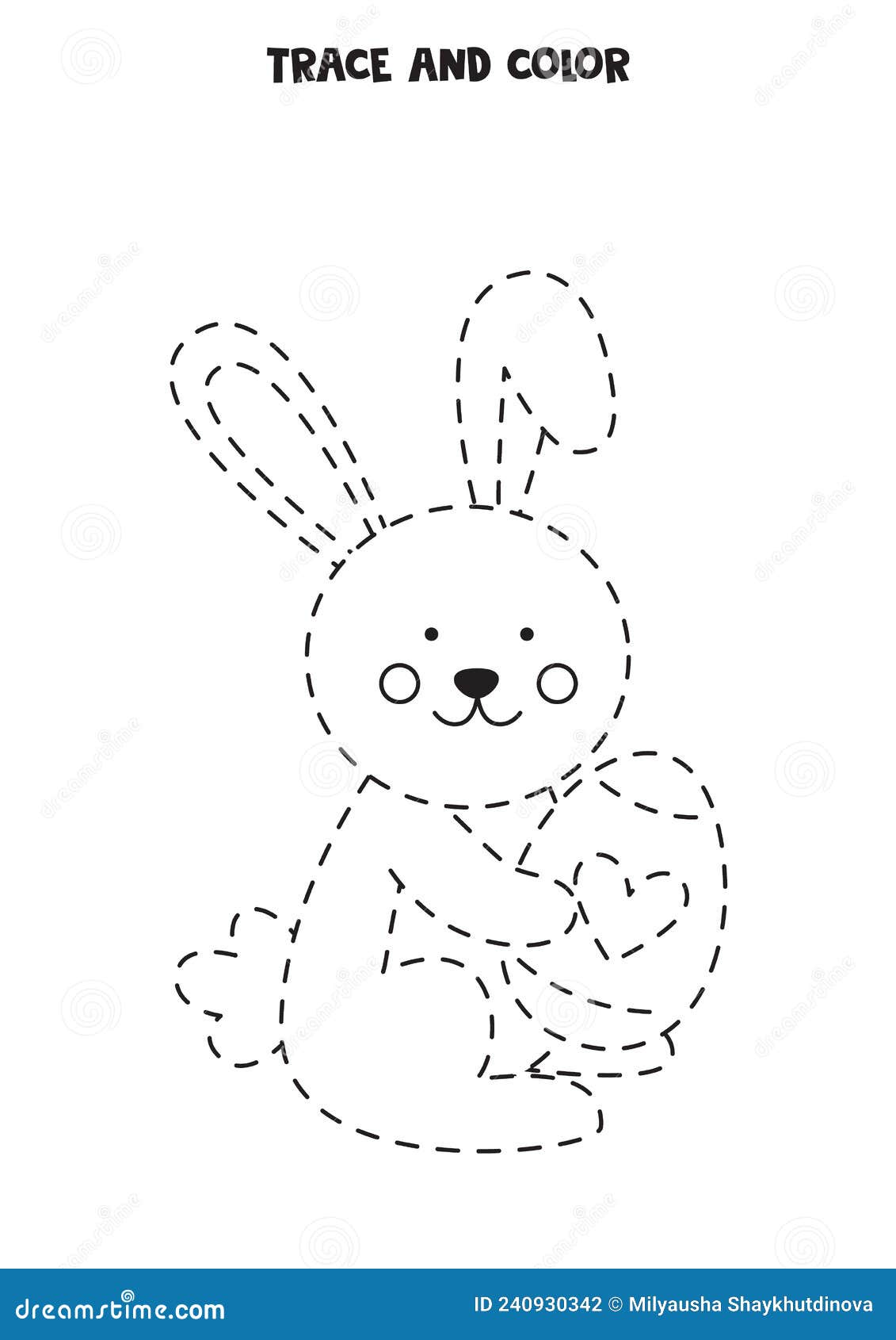Trace and Color Cute Easter Rabbit. Worksheet for Children. Stock ...