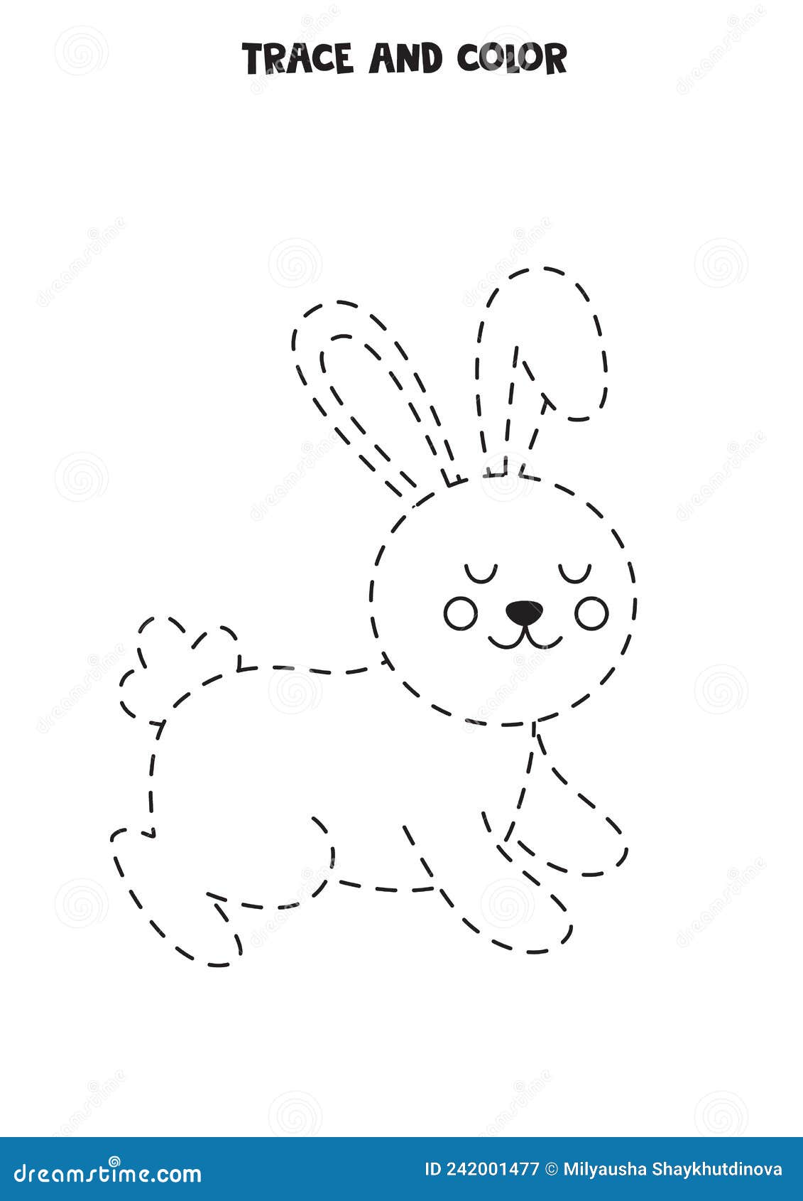 Trace and Color Cute Easter Rabbit. Worksheet for Children. Stock ...