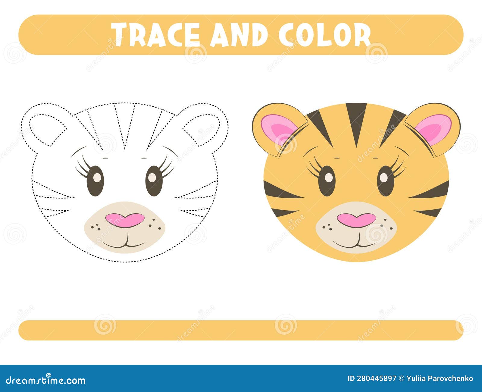 Trace and Color Cute Tiger. Worksheet for Kids Stock Vector ...