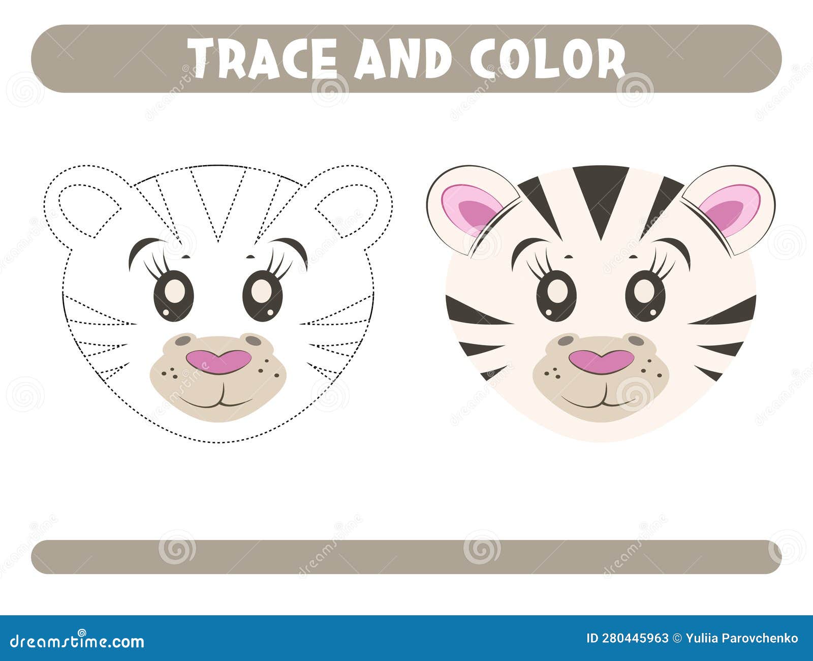 Trace and Color Cute Zebra. Worksheet for Kids Stock Vector ...