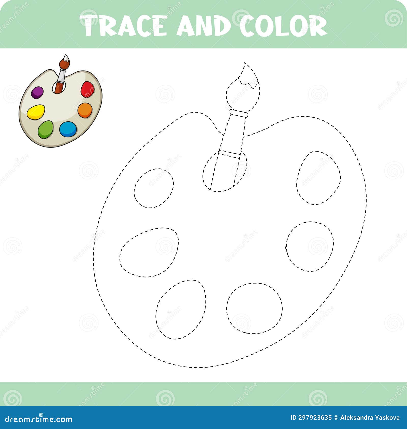 Trace and Color Educational Worksheet for Kids. Tracing Palette Stock ...
