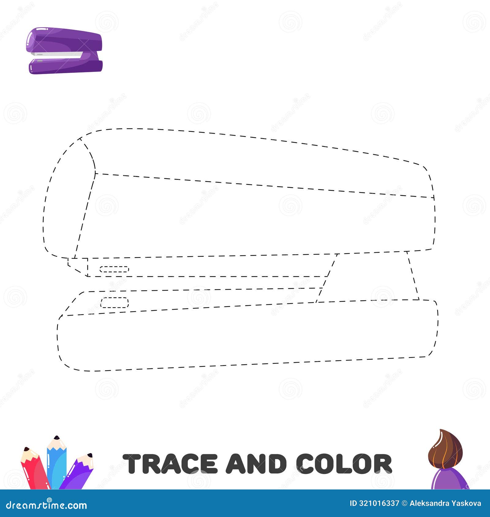 Trace and Color Educational Worksheet for Kids. Tracing Stapler Stock ...