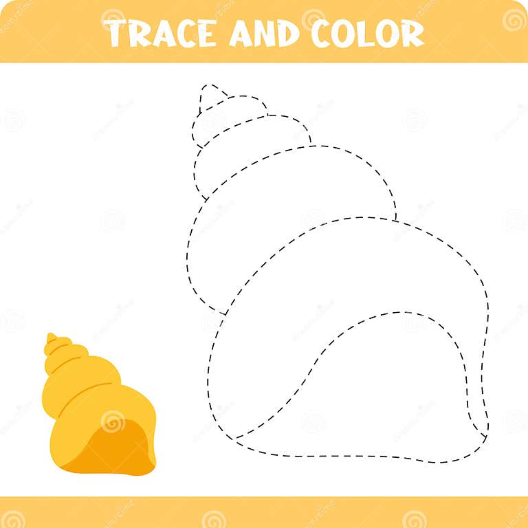 Trace and Color Game for Kids. Activity Worksheet. Outline Shell Stock ...