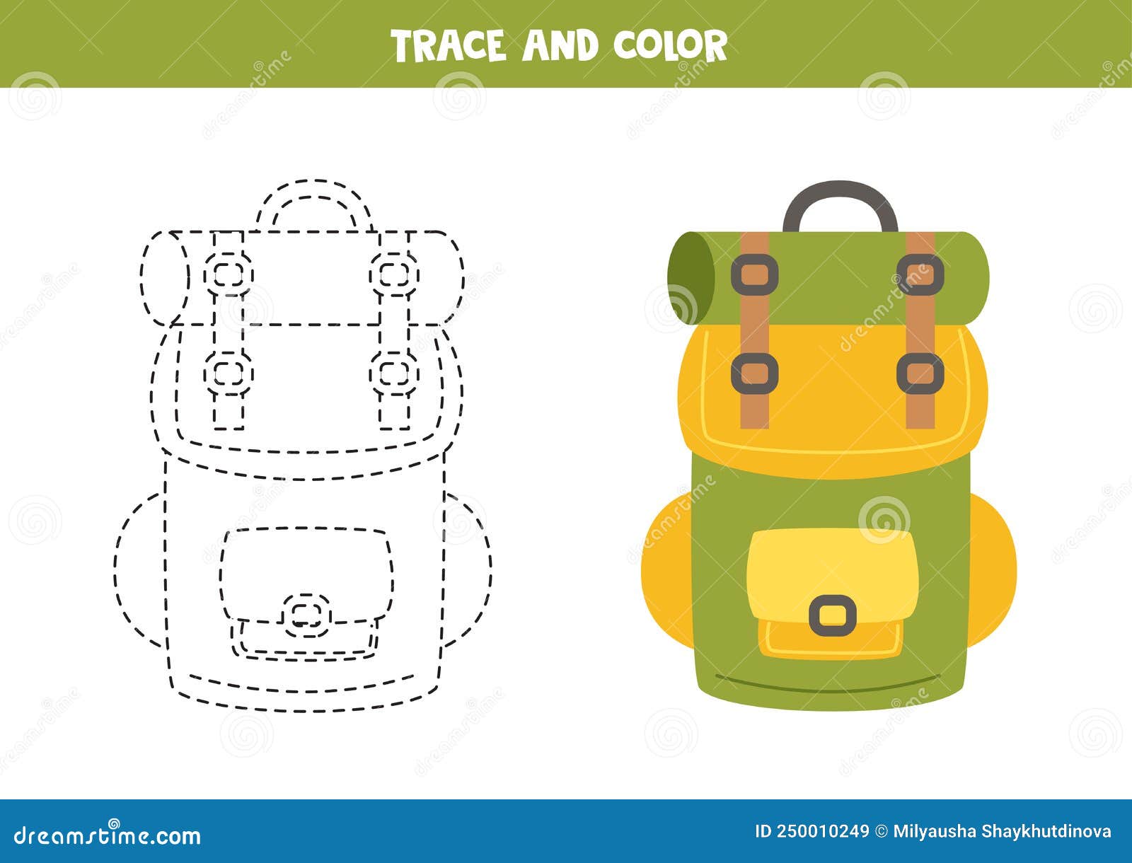Trace and Color Camping Rucksack. Worksheet for Children. Stock Vector ...