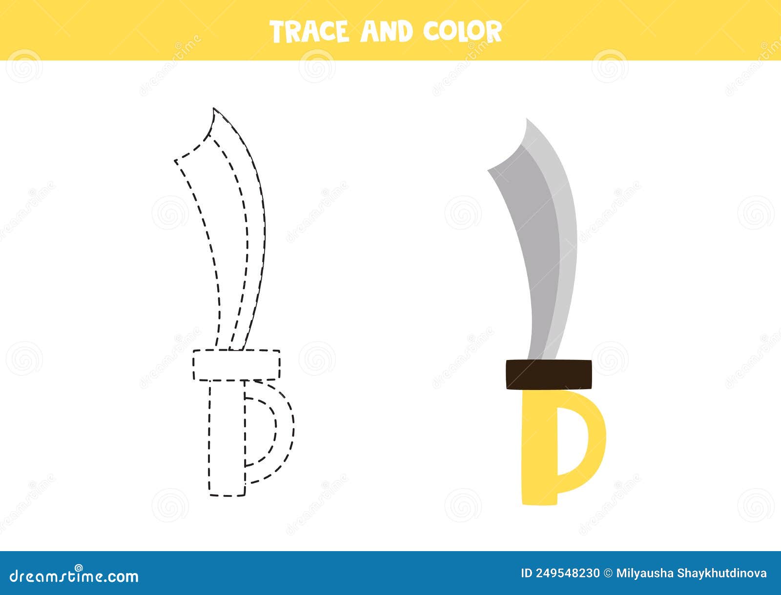 Trace and Color Iron Sword. Worksheet for Children. Stock Vector ...