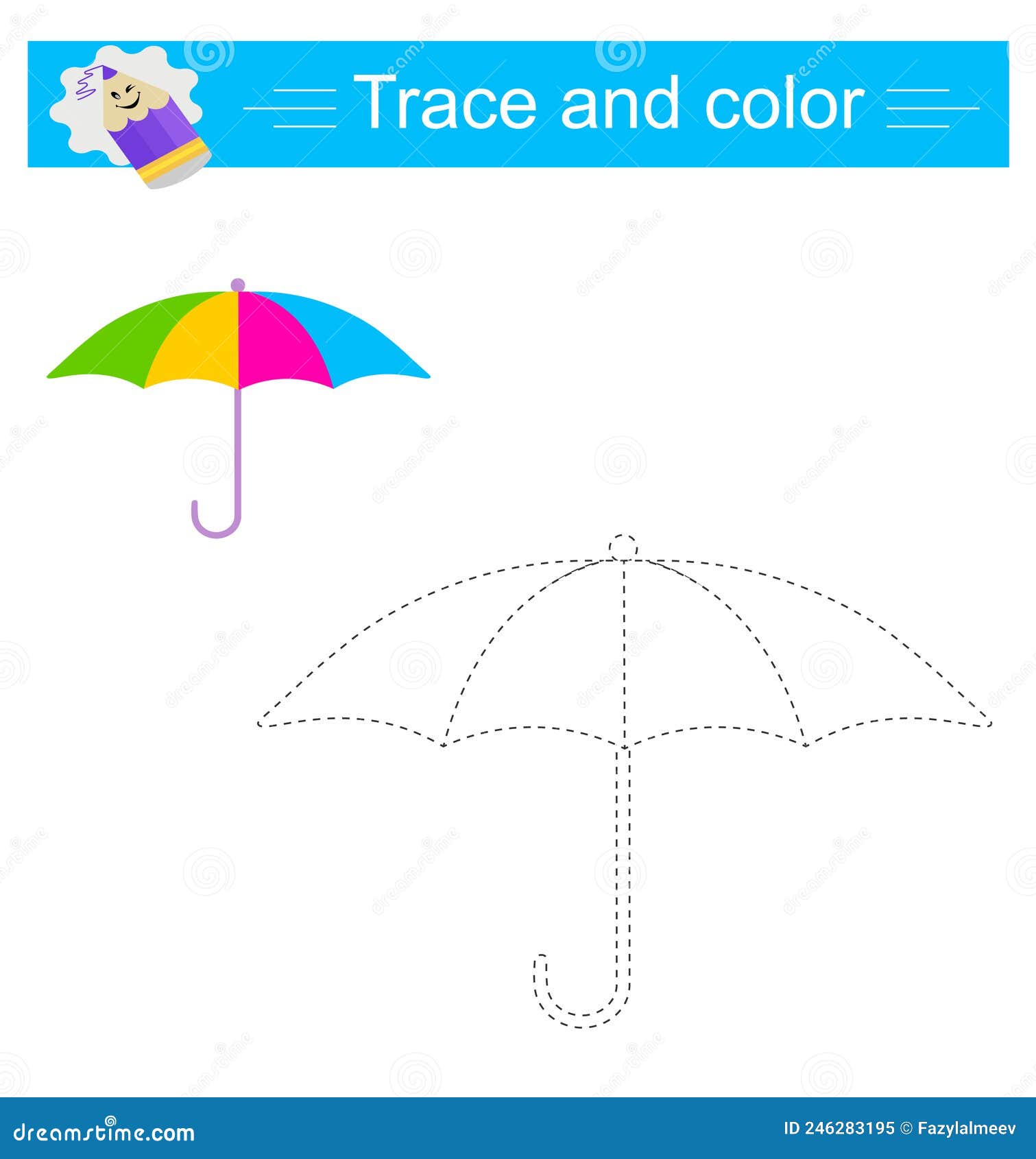 Trace and Color for Children, Umbrella. Preschool Worksheet for ... Trace and Color for Children, Umbrella. Preschool Worksheet for ...