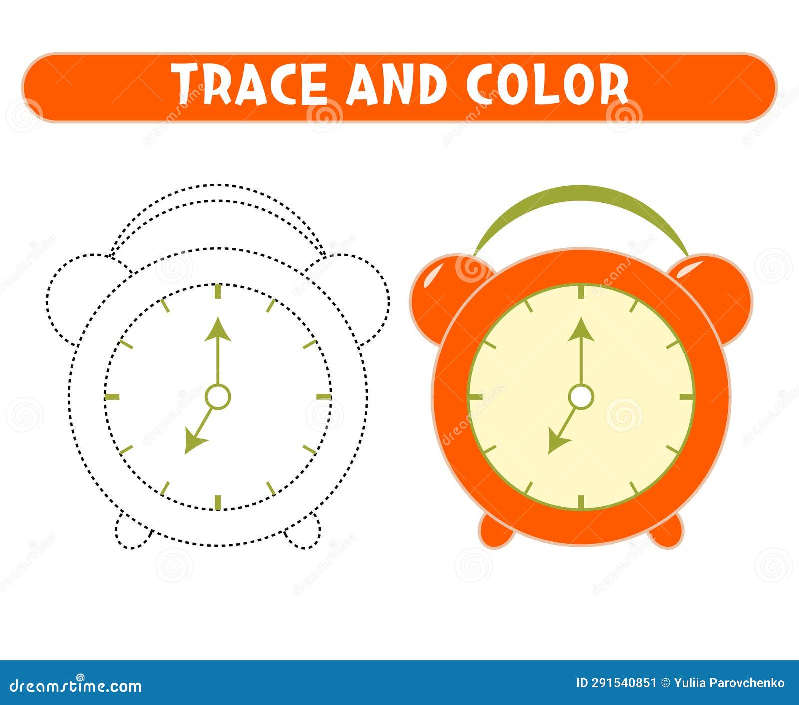 Trace and Color Orange Alarm Clock. Worksheet for Kids Stock ...